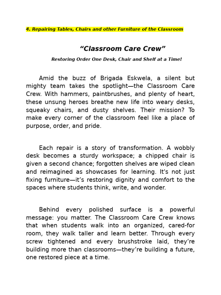 Classroom Furniture Repair Initiative | PDF