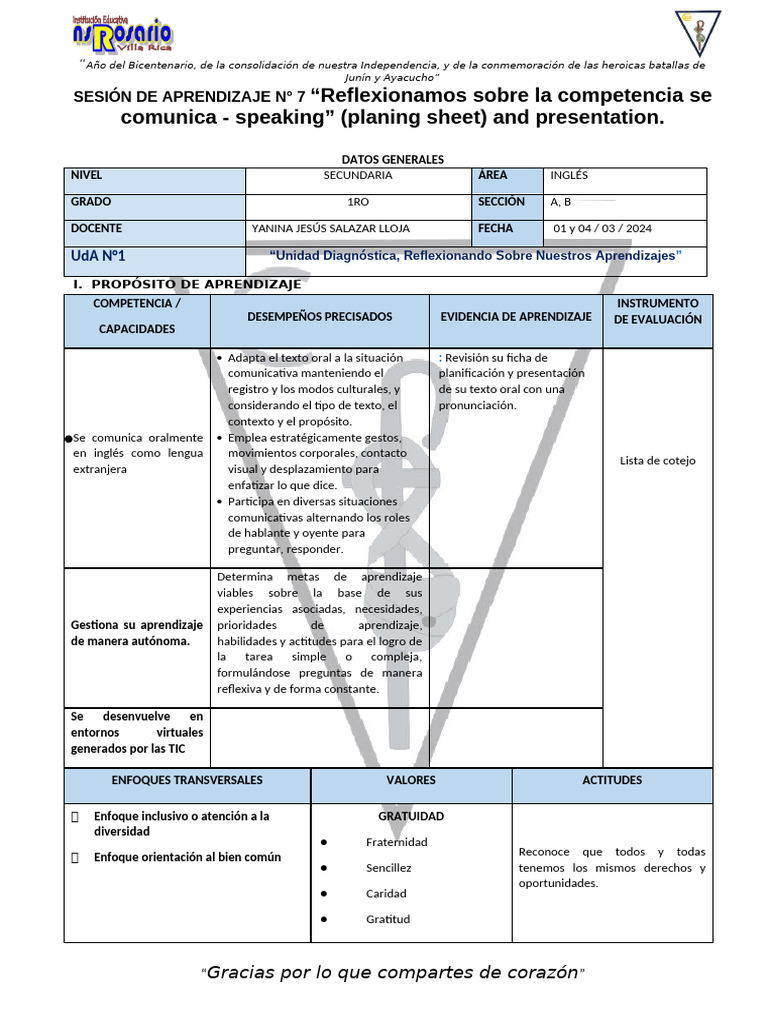 Sa 7 - Uda 1 - Ingles 1abc | PDF | Aprendizaje
