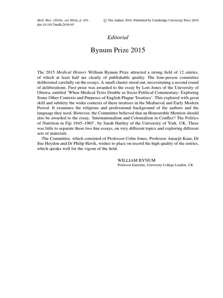 Bynum Prize 2015 | PDF