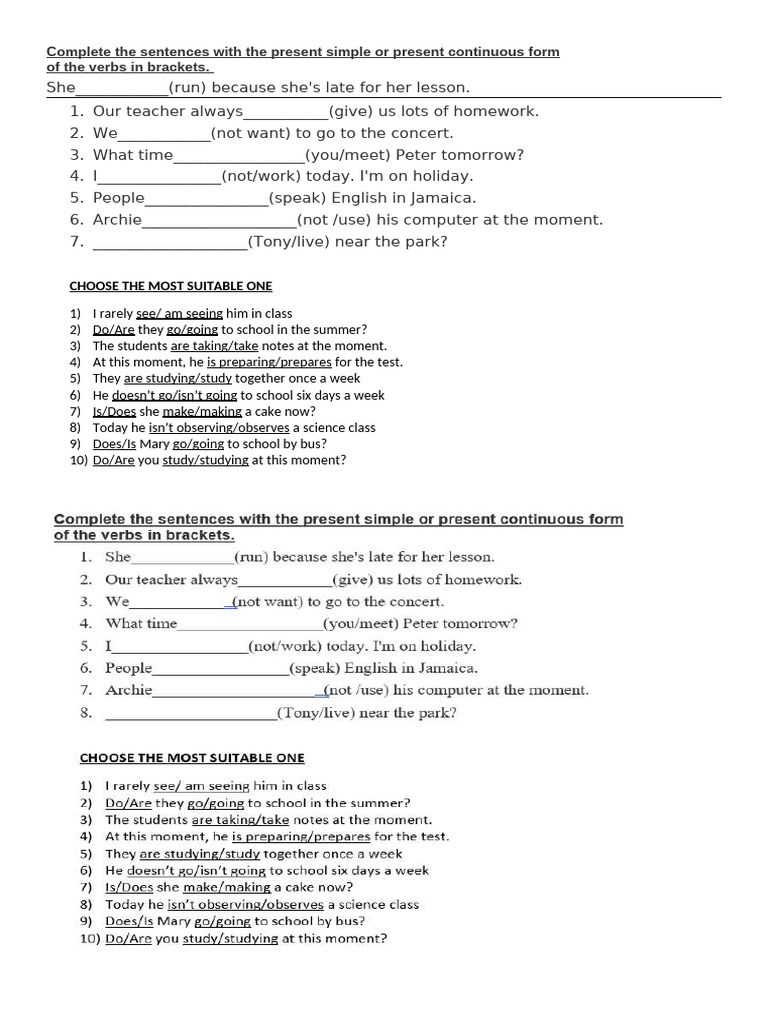 Complete The Sentences With The Present Simple or Present Continuous ...