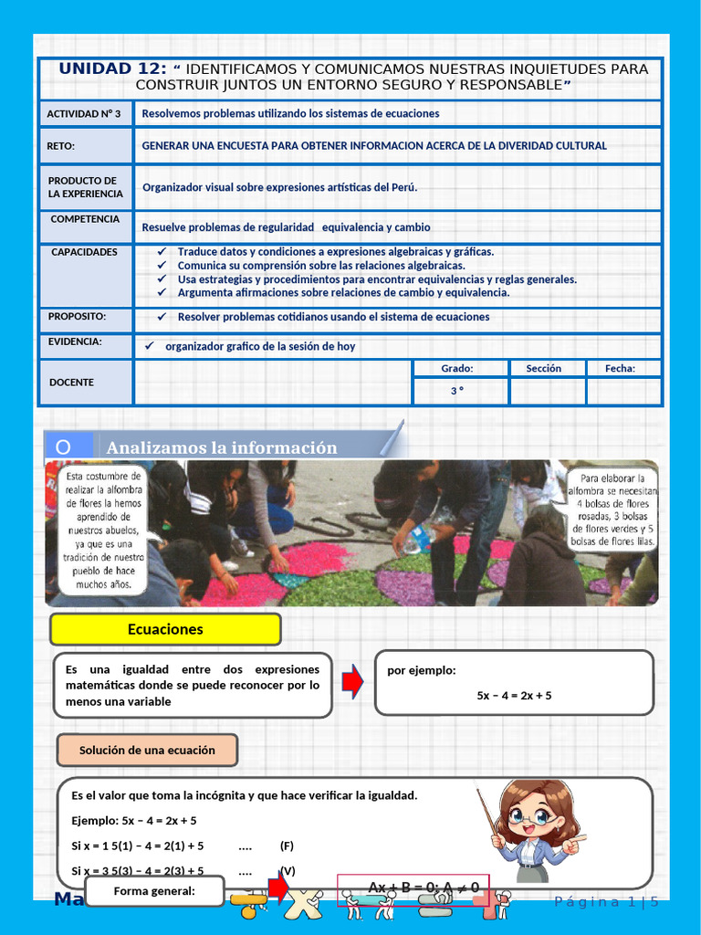 ACT 3 MAT 3° SEM 3 UNID 06 Ficha Ecuaciones | PDF | Ecuaciones ...