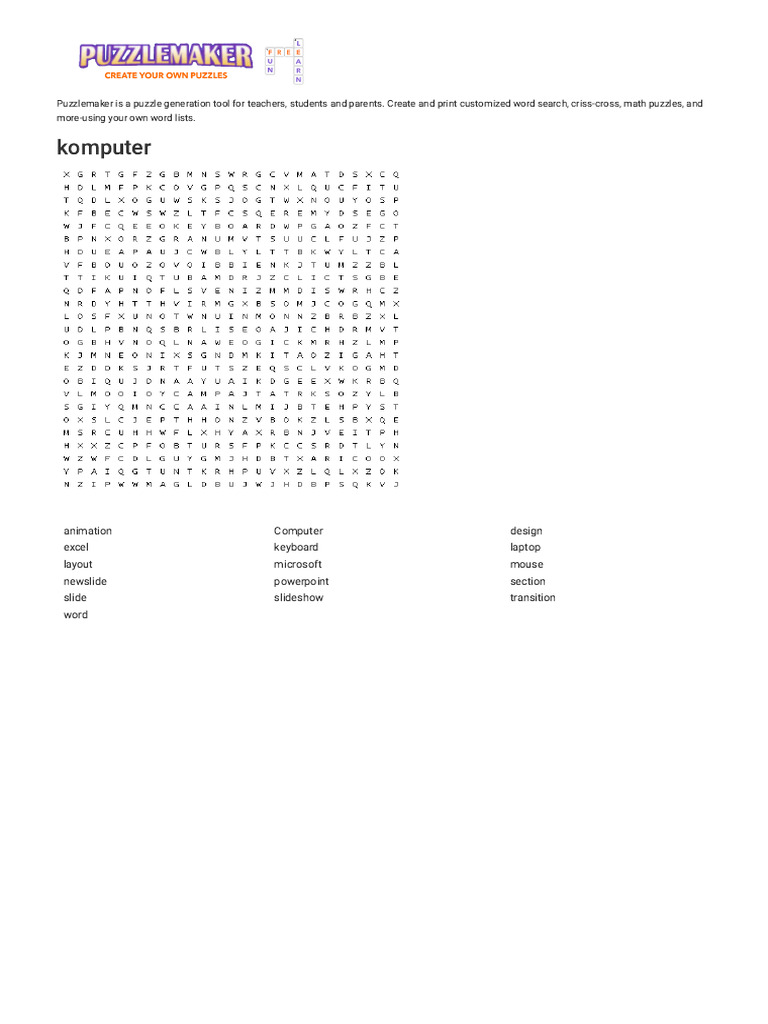Word Search Puzzle - Discovery Education Puzzlemaker | PDF