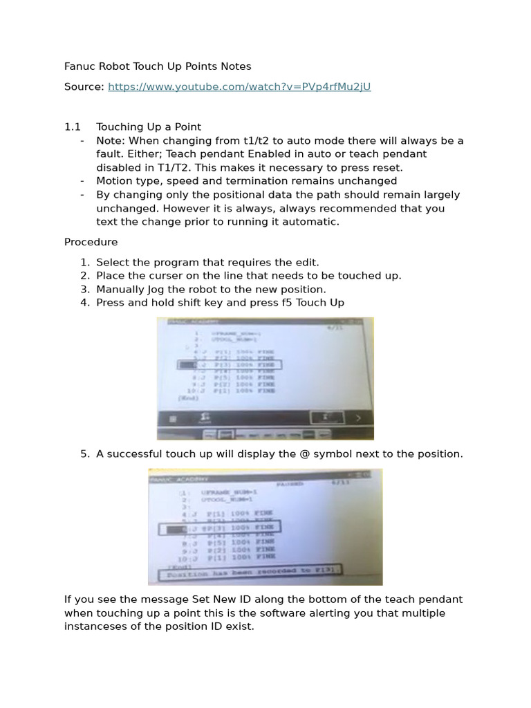 Touch Up Procedure for Fanuc Robots | PDF