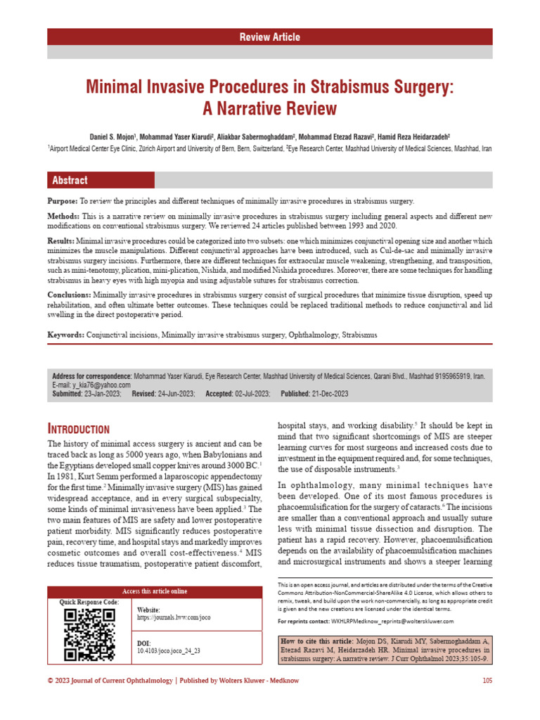 Minimally Invasive Strabismus Surgery Review | PDF | Surgery ...