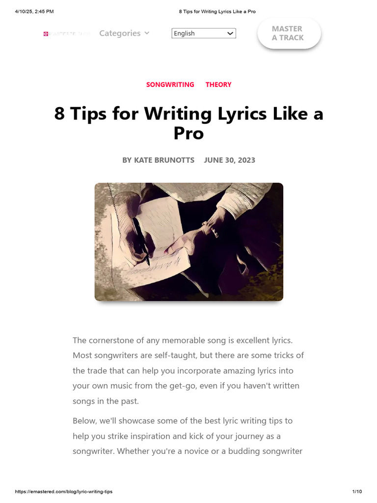 8 Tips For Writing Lyrics Like A Pro | PDF | Rhyme | Poetry