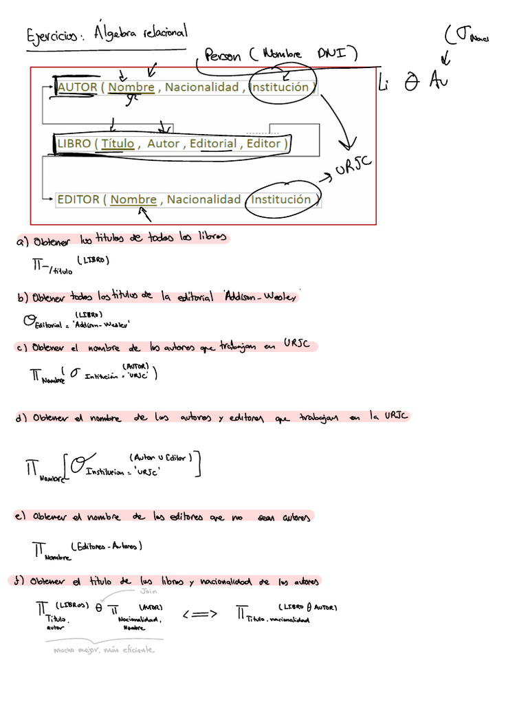 Ejercicios - Álgebra Relacional | PDF