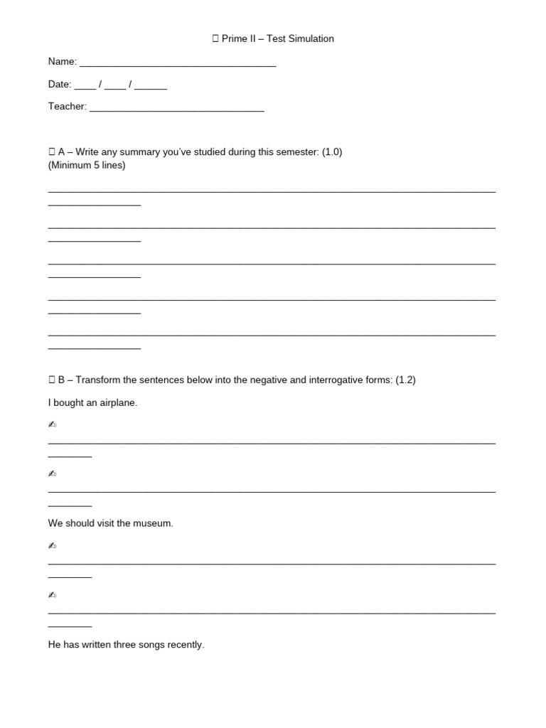 Prime II - Test Simulation | PDF | Grammar | Syntax