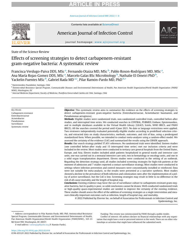 Effects of Screening Strategies To Detect Carbapenem - Resistant Gram ...