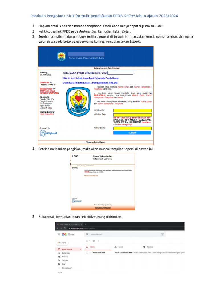 Panduan Untuk Formulir Pendaftaran Online | PDF