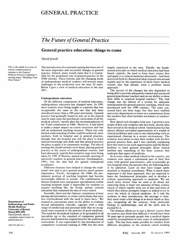 General Practice Education Things To Come Pdf Medical School