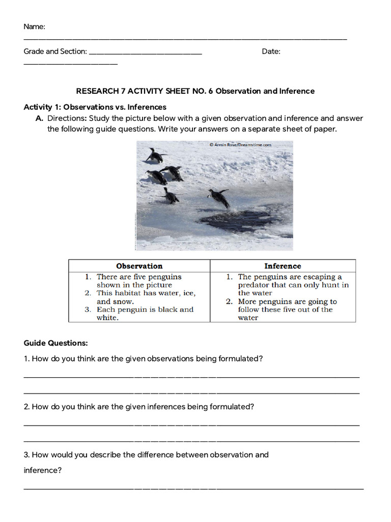 Observation vs. Inference Activity Sheet | PDF