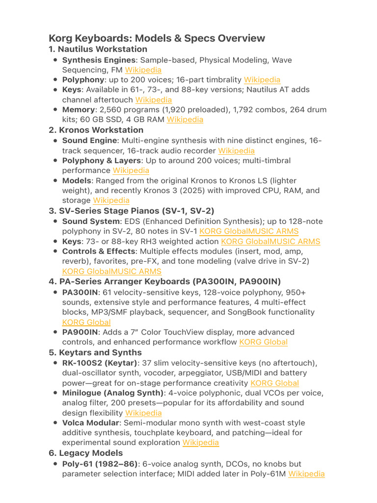 Korg Keyboards: Models & Features Guide | PDF | Synthesizer | Music ...