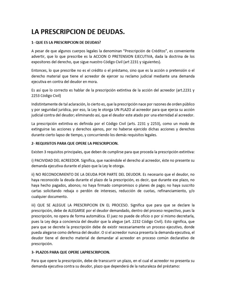 La Prescripcion de Deudas | PDF | Estatuto de limitaciones | Pagos