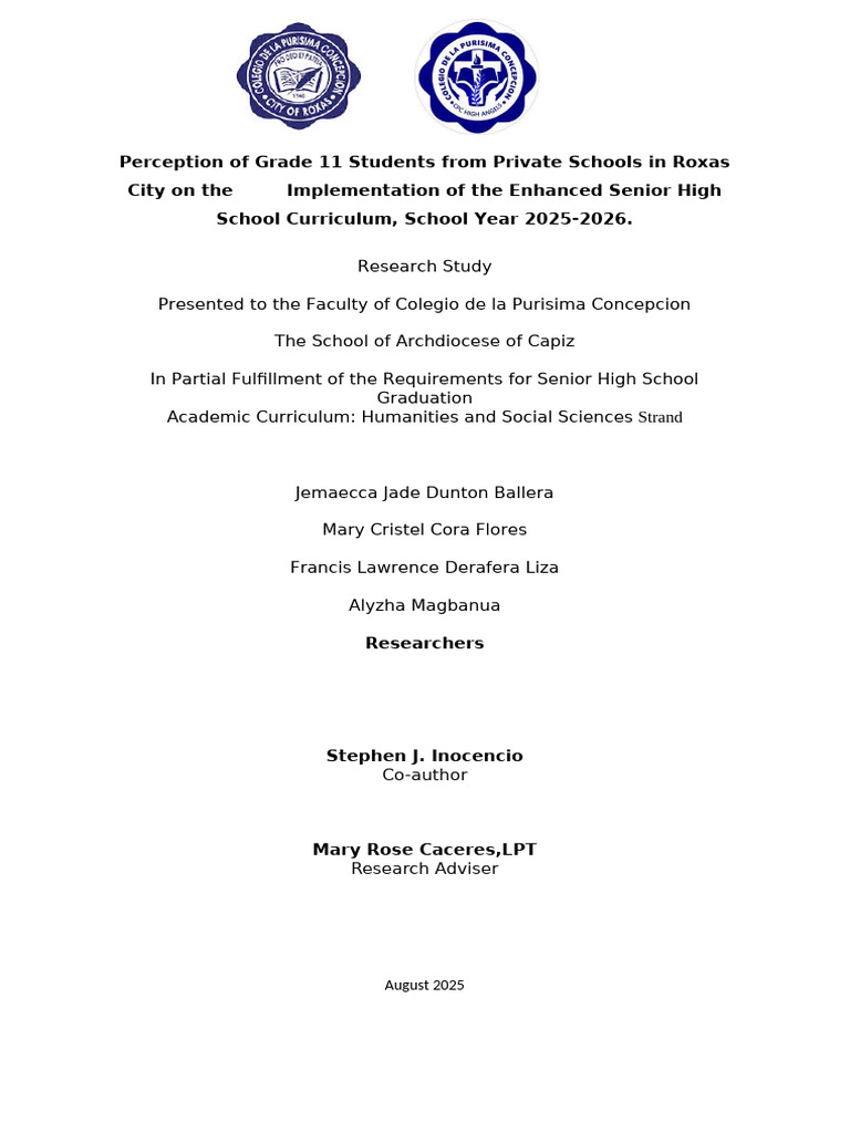 Perception of Grade 11 Students From Private Schools in Roxas City On ...