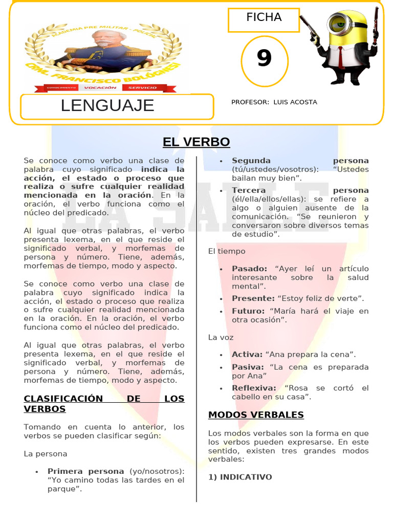Clasificación y Modos del Verbo | PDF | Verbo | Mecánica del lenguaje