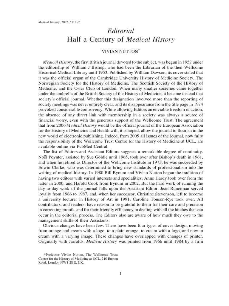Medical History Journal's 50-Year Evolution | PDF