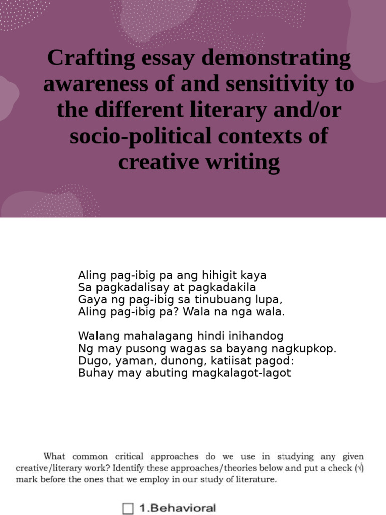 Crafting Essay Demonstrating Awareness of and Sensitivity To | PDF