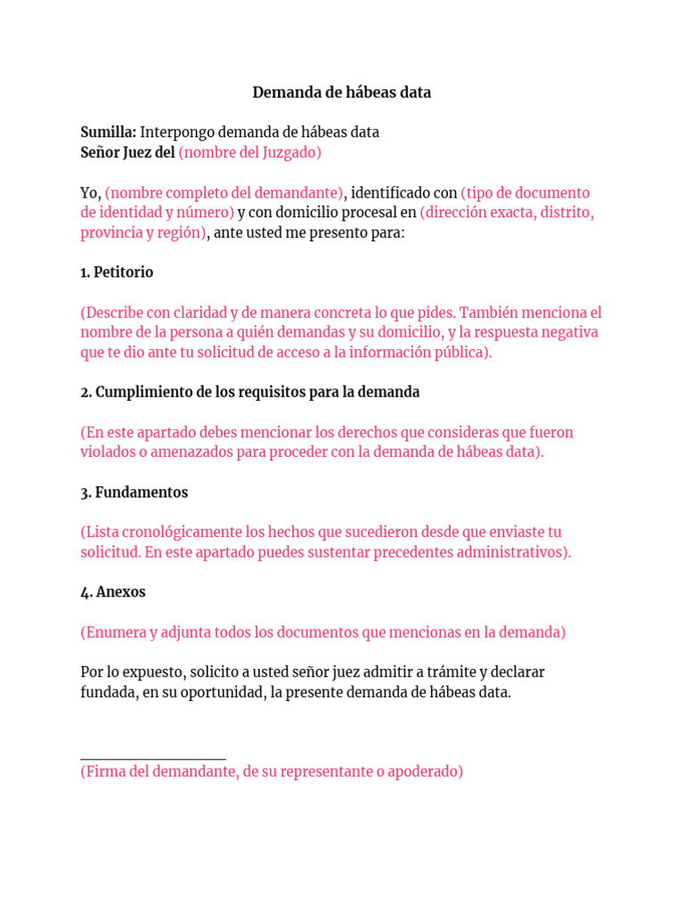 Modelo de Demanda de Habeas Data | PDF