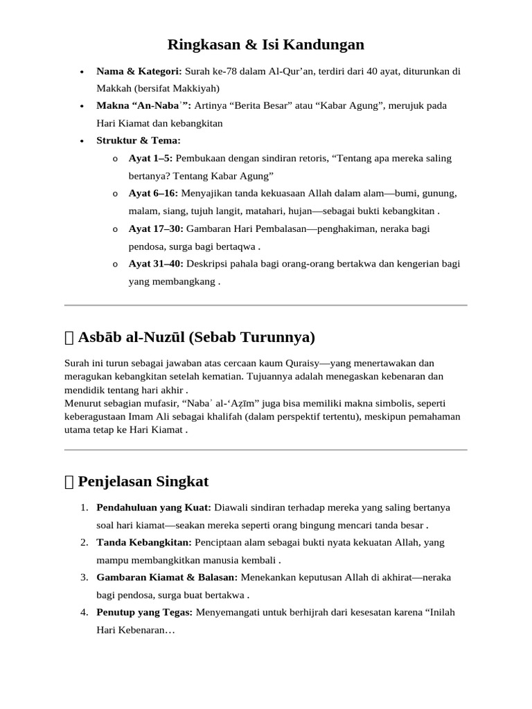 Ringkasan Dan Isi Kandungan Surat Annaba | PDF