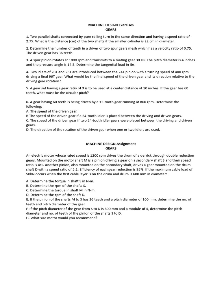 Gear Design Calculations and Exercises | PDF | Gear | Mechanical ...