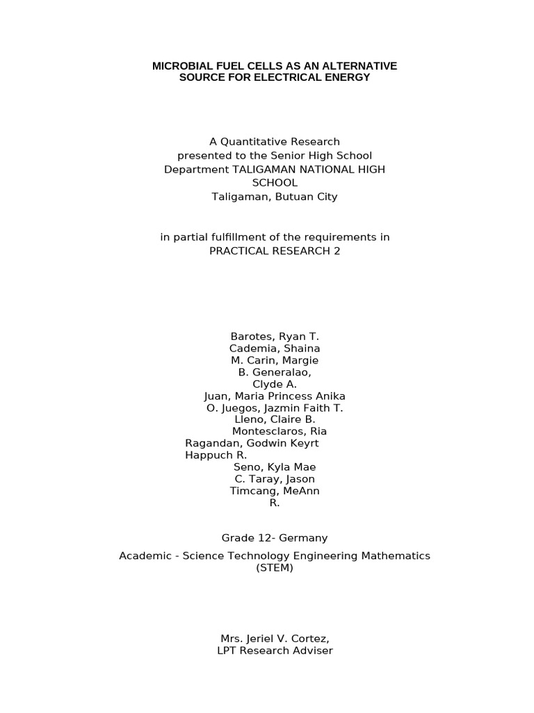 Microbial Fuel Cells As An Alternative Source For Electrical Energy | PDF
