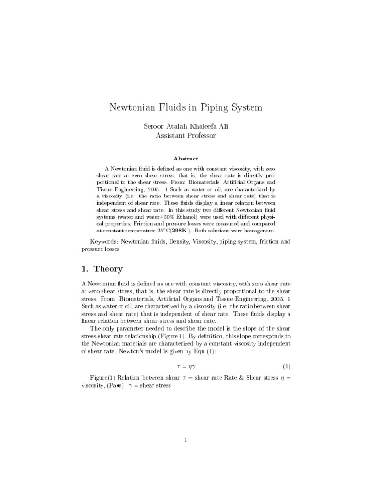 Newtonian Fluids in Piping Systems Analysis | PDF | Shear Stress ...