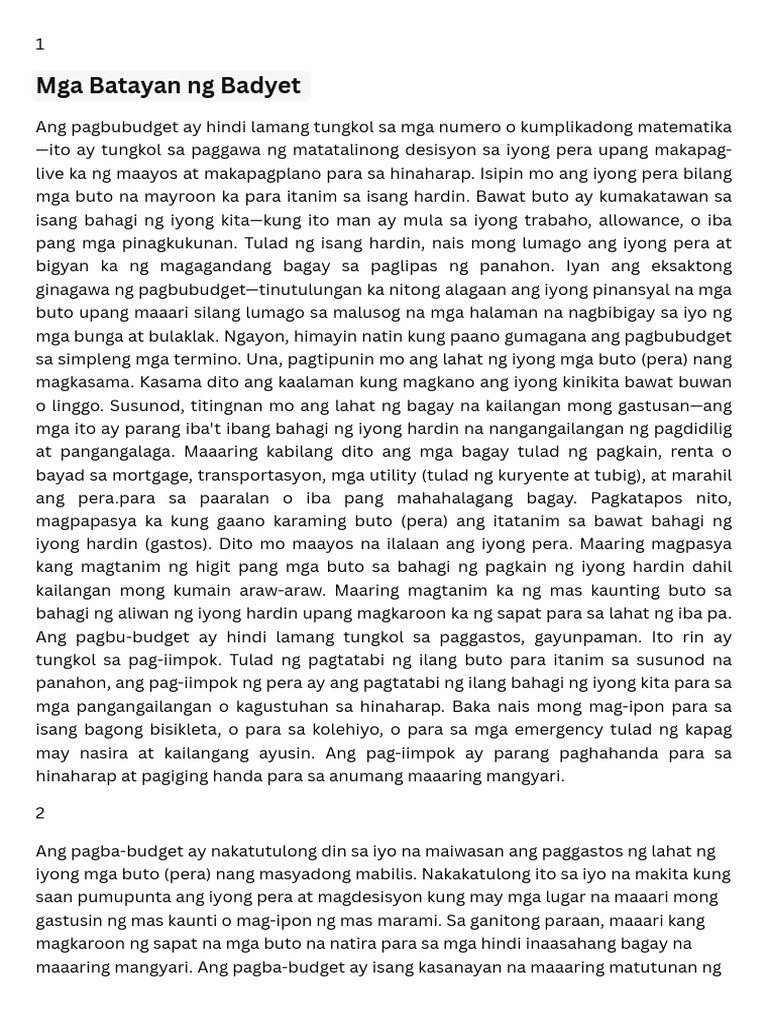 Mga Batayan NG Badyet | PDF