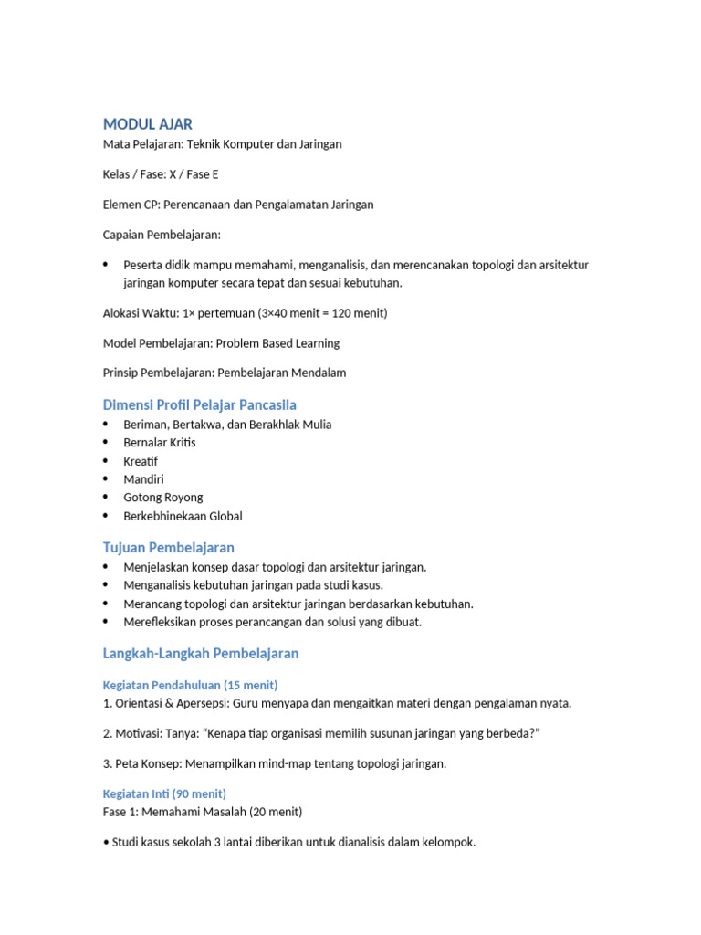 Modul Ajar Jaringan Komputer SMK TKJ | PDF