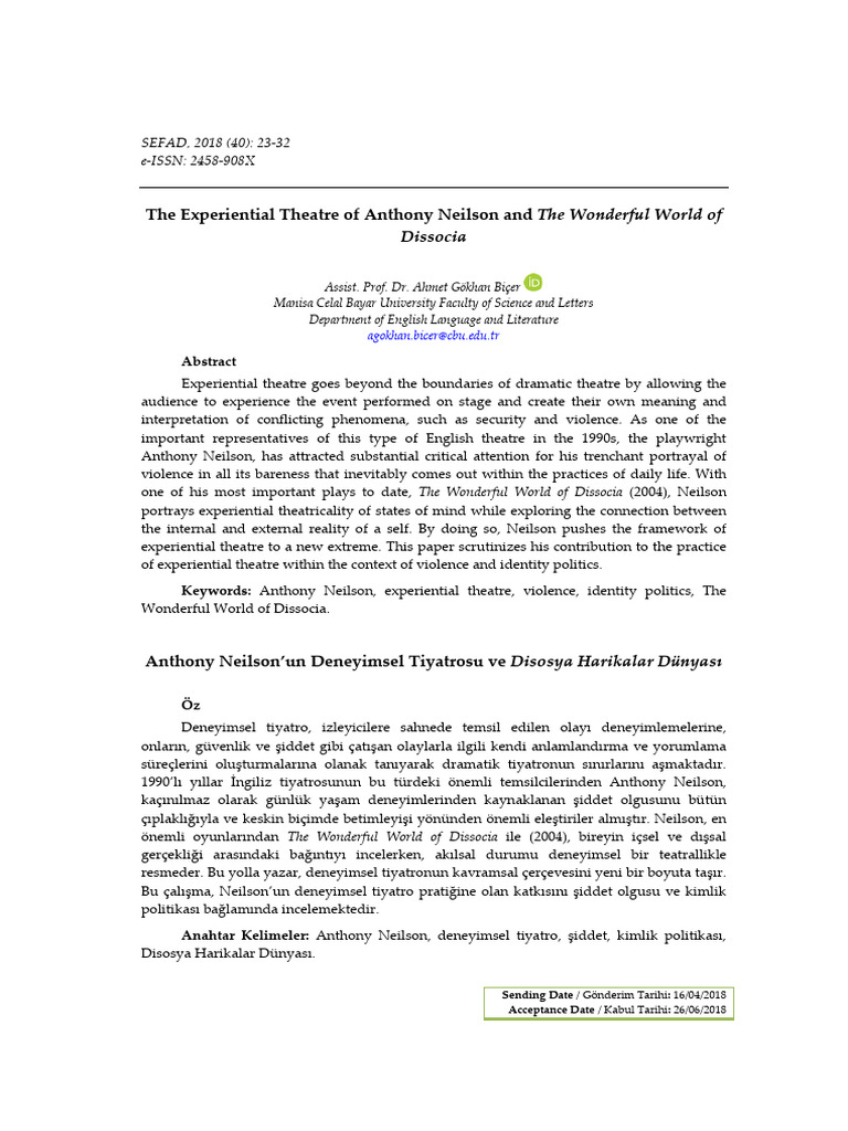 Neilson's Experiential Theatre Analysis | PDF | Psychological Trauma ...
