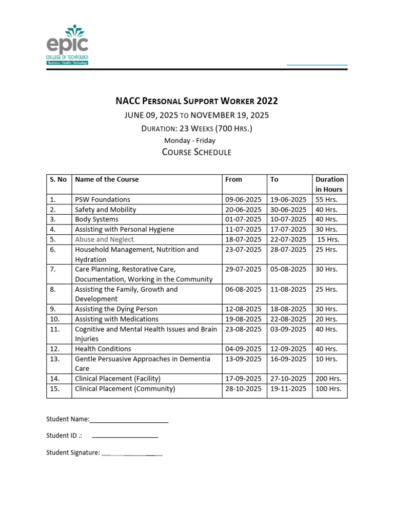 PSW Course Schedule 2025 | PDF