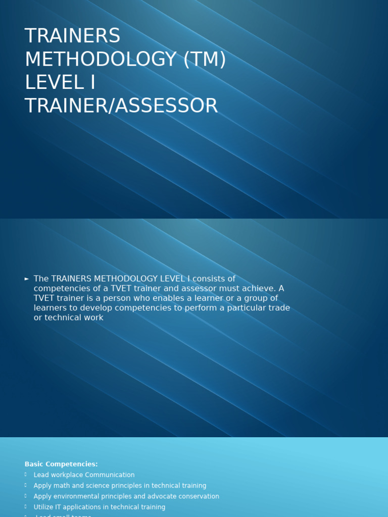 TVET Trainer Methodology Level I Guide | PDF | Occupational Safety And ...