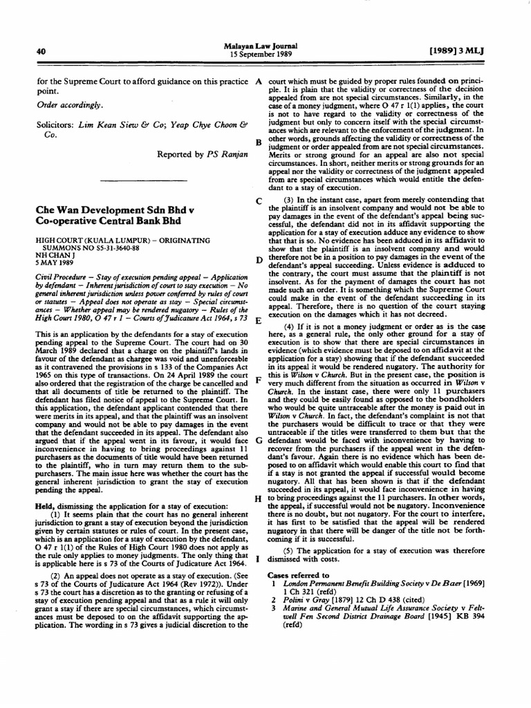 Che Wan Development SDN BHD V Co-Operative Central Bank BHD | PDF