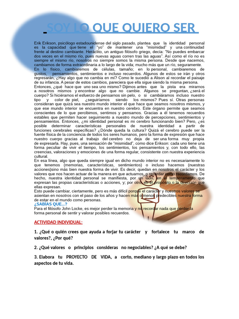 Soy Lo Que Quiero Ser - 5to Sec 1ra Clase | PDF | Ciencia cognitiva ...