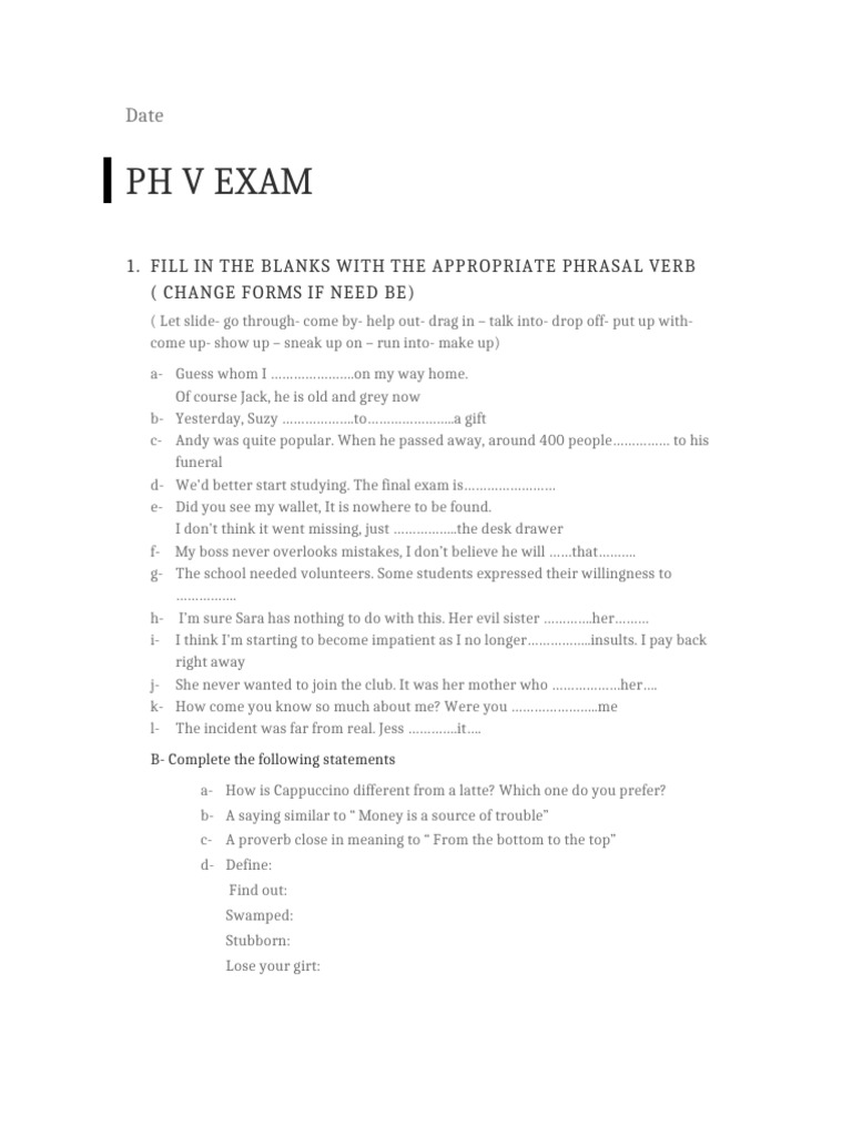 Phrasal Verbs and Expressions Practice | PDF