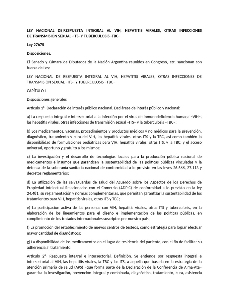 Ley 27675 | PDF | VIH | Tuberculosis