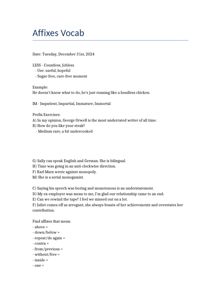 Affixes Lesson Written | PDF