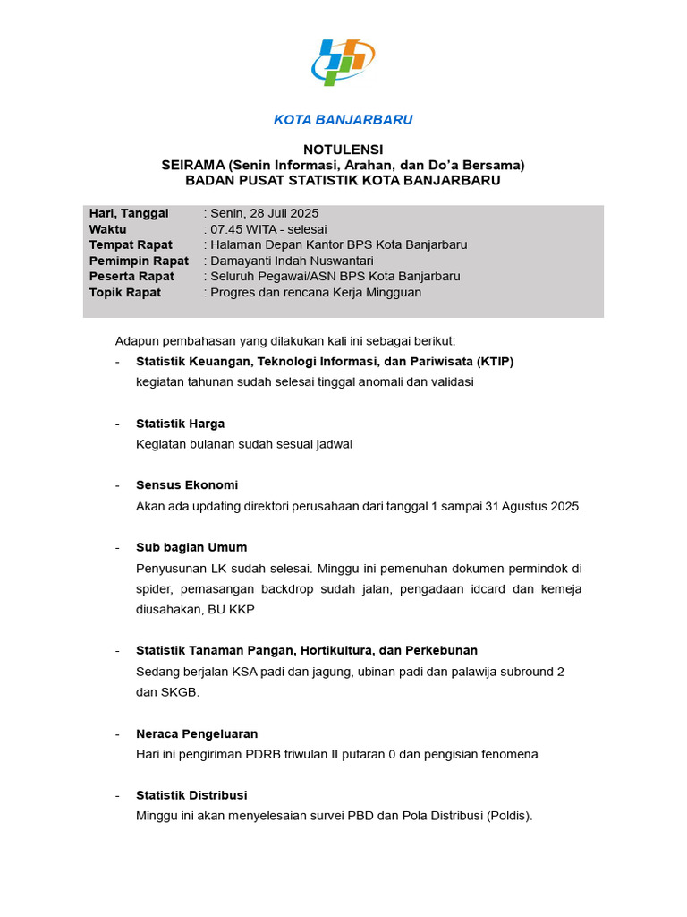 Notulensi Seirama 28 Juli 2025 | PDF