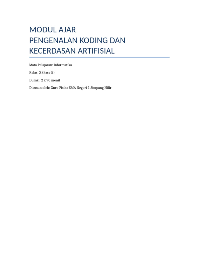 Modul Pengenalan Koding Dan AI SMA Kelas X | PDF