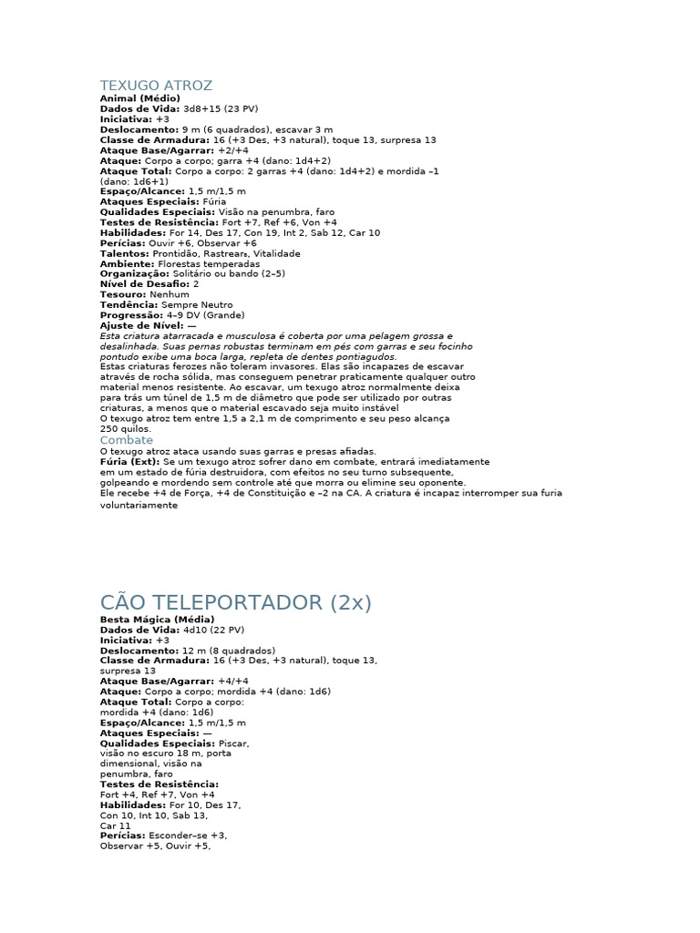 Texugo Atroz: Criatura de D&D | PDF | Cães | Canidae