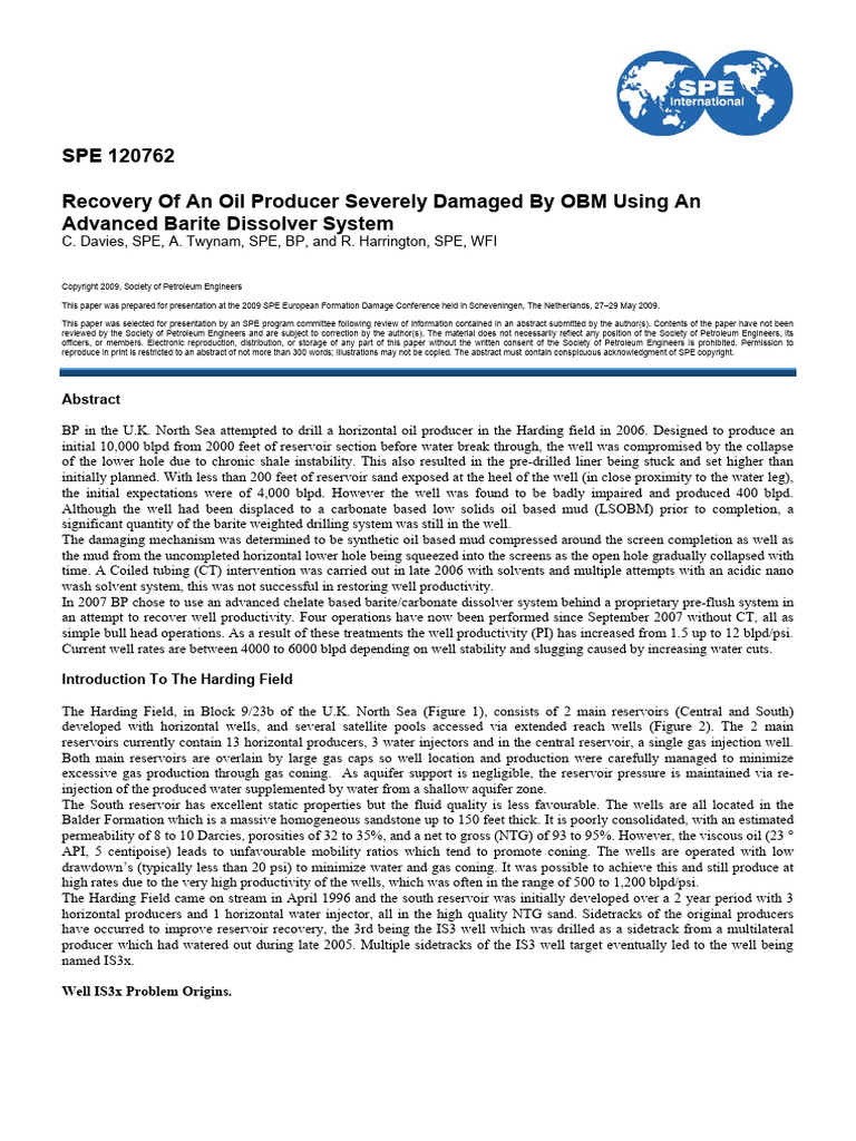 SPE 120762 Recovery of An Oil Producer Severely Damaged by OBM Using An Advanced Barite ...