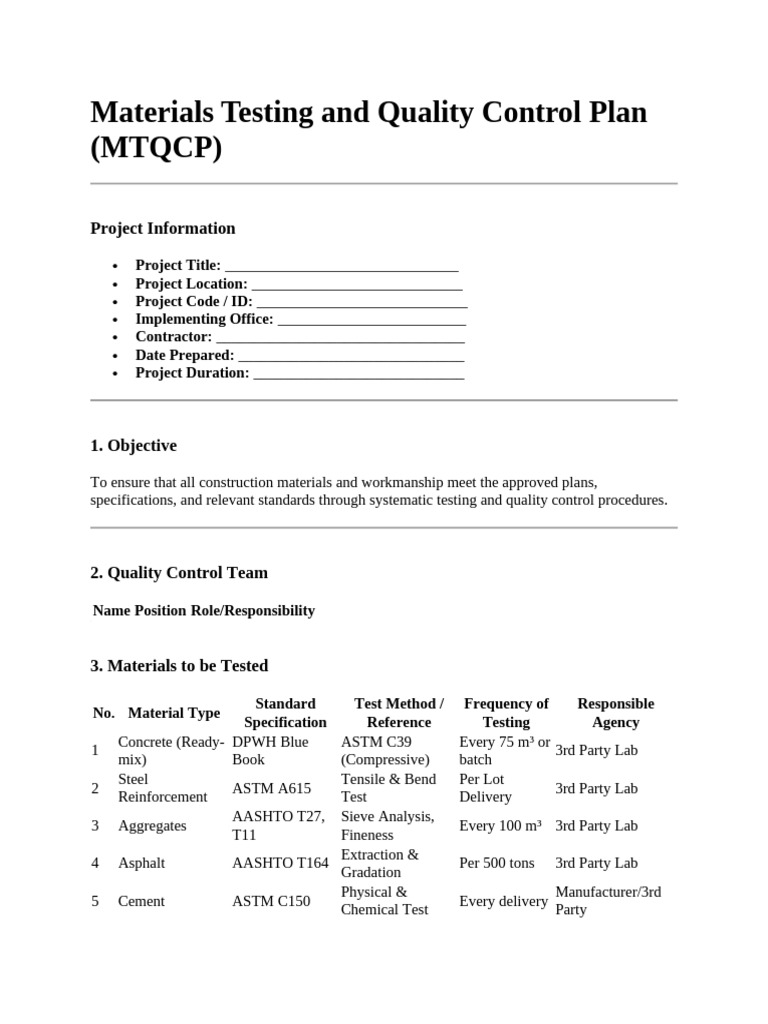 Materials Testing and Quality Control Plan | PDF | Concrete