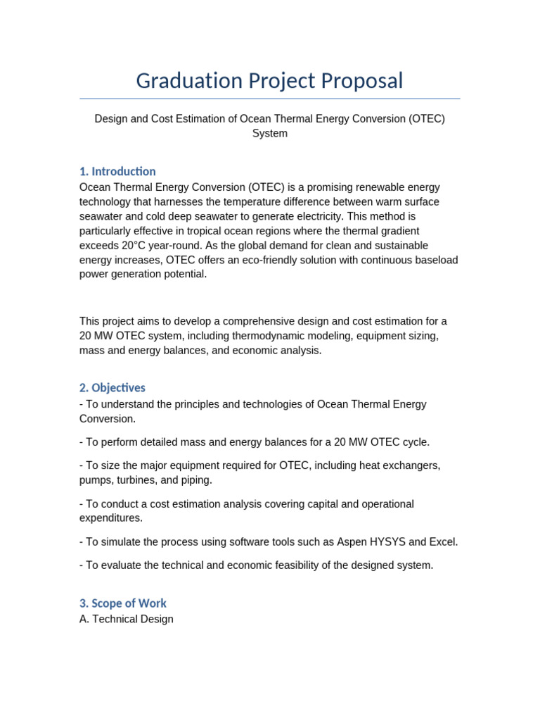 OTEC Graduation Project Proposal | PDF | Applied And Interdisciplinary Physics | Physical Sciences