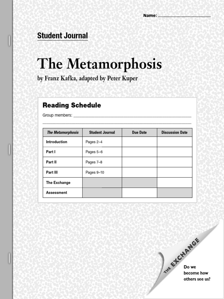 Student Journal: The Metamorphosis Key | PDF | The Metamorphosis ...