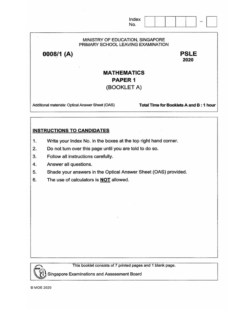 2020 PSLE Mathematics - Copy | PDF