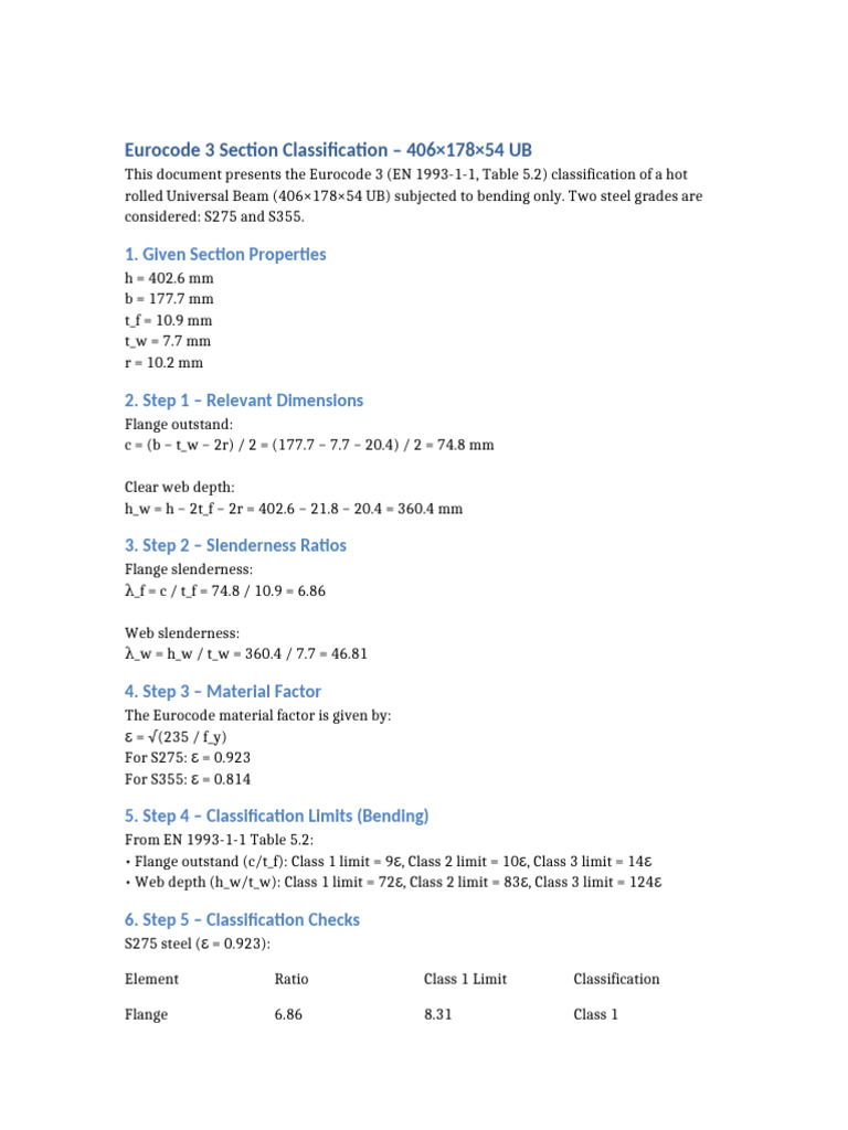 Eurocode3 Classification 406x178x54UB | PDF