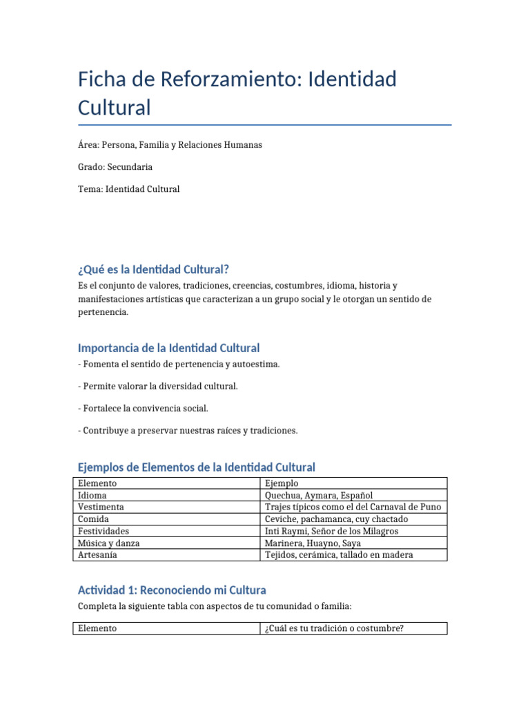 Identidad Cultural: Valor y Ejemplos | PDF