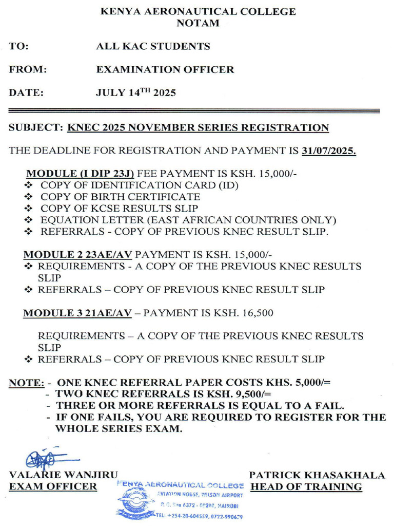KNEC November 2025 Series Registration | PDF