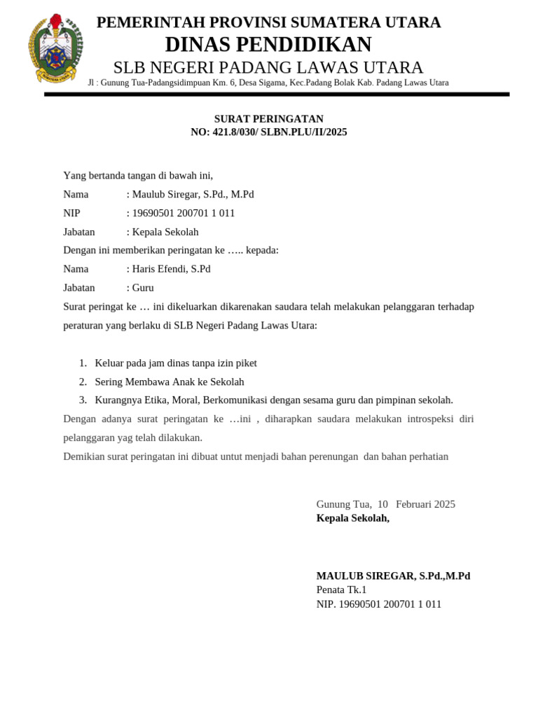 Format Surat Peringatan-1 | PDF