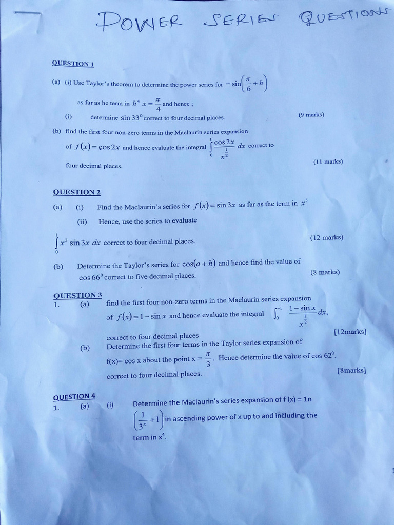 Power Series Questions and Solutions | PDF | Mathematical Concepts ...