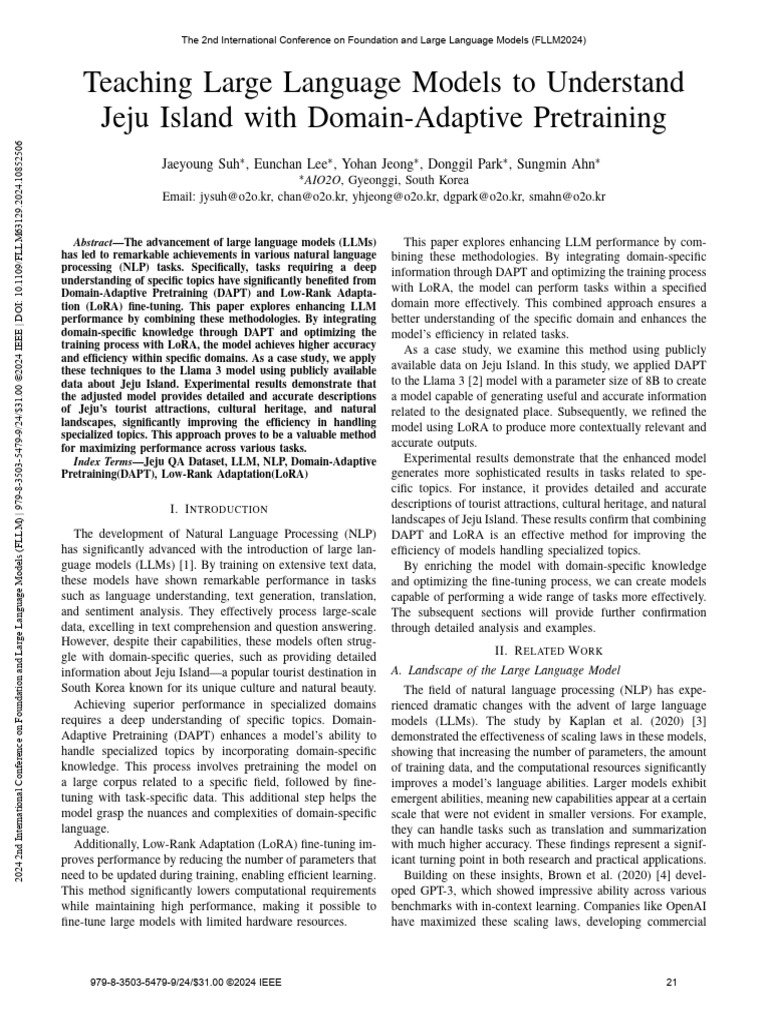 Teaching Large Language Models To Understand Jeju Island With Domain-Adaptive Pretraining | PDF ...